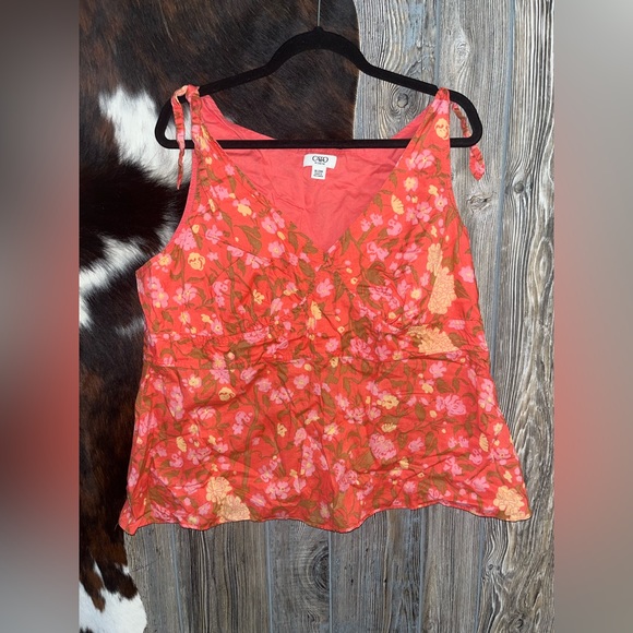 Cato | Tops | Cato Y2k Size 82w Orange Pink Floral Tie Strap Tank Top ...